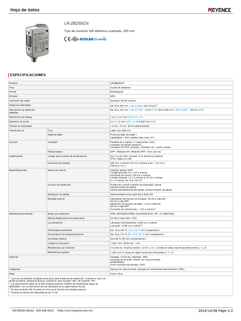 Sensor Reflectivo LR-ZB250CN | PDF