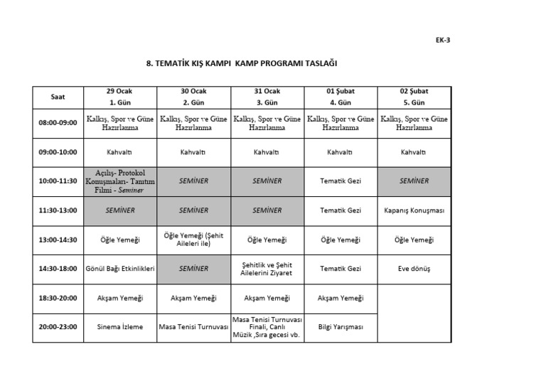 Ek-3 Ornek Kamp Programi | PDF