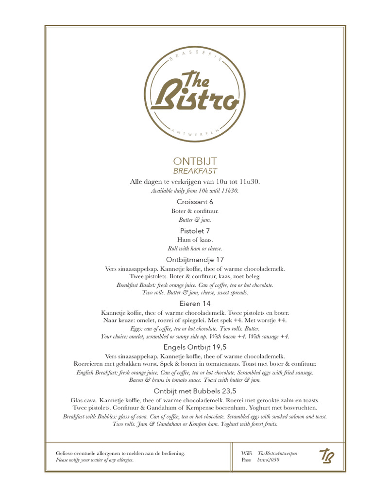 Menukaart 2024 01 12 The Bistro | PDF