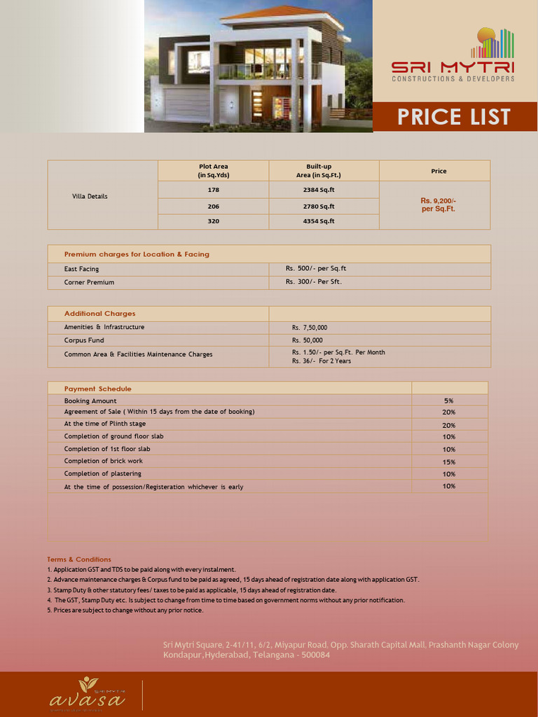 Sri Mytri - Avasa - Price List 189 | PDF