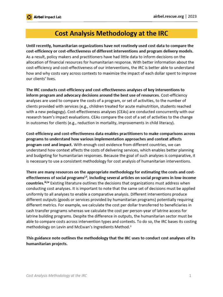 Cost Analysis Methodology at The IRC | PDF | Business | Finance & Money ...