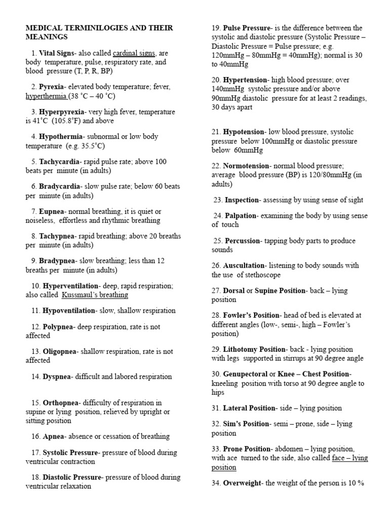 Medical Terminologies | PDF | Blood Pressure | Anatomical Terms Of Motion