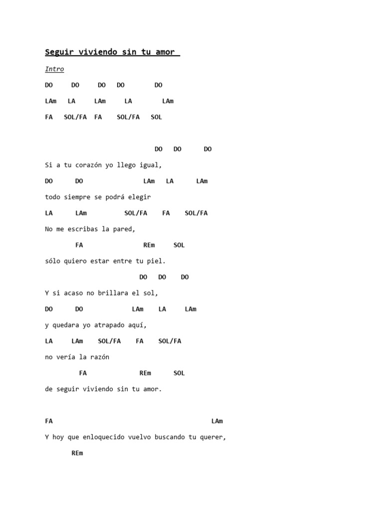 Seguir Viviendo Sin Tu Amor Acordes Guitarra | PDF