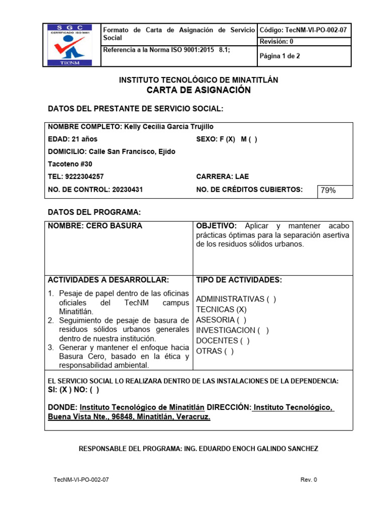 5.tecnm Vi Po 002 05 Carta de Asignacion | PDF