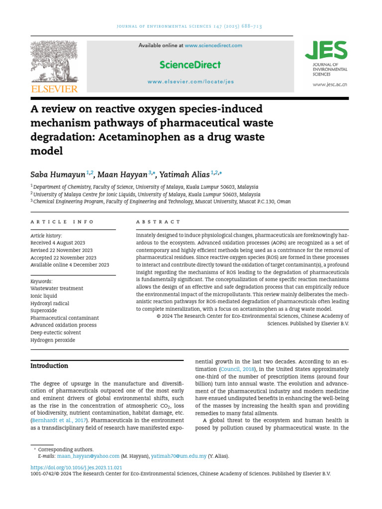 Acetaminophen As A Drug Waste | PDF | Chemical Reactions | Radical ...
