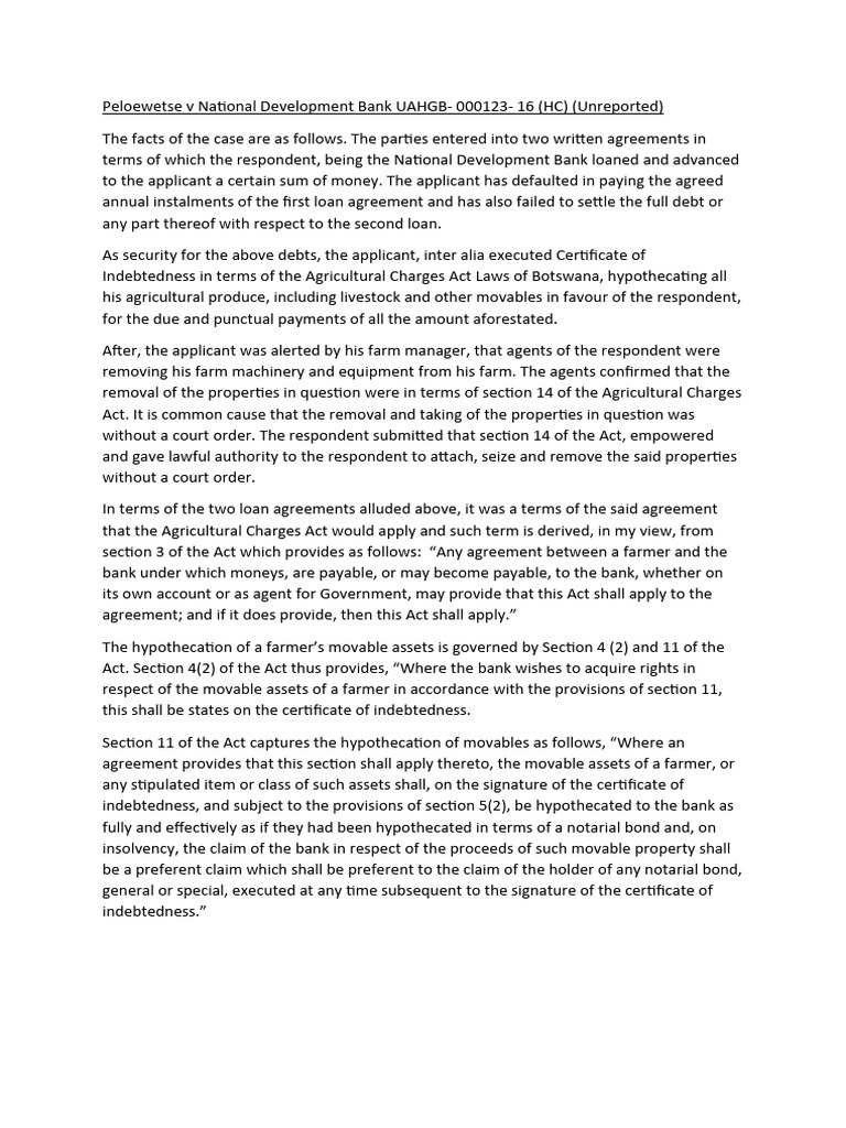 Peloewetse V National Development Bank HC Summary | PDF