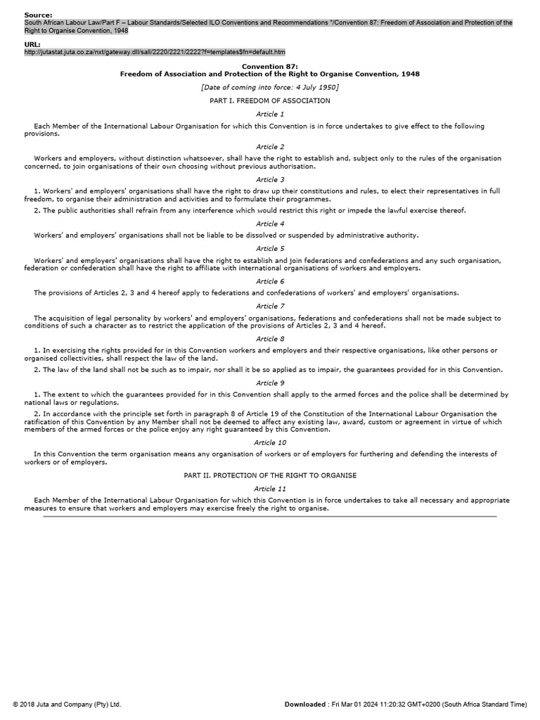 ILO Convention 87 Overview | PDF | International Labour Organization ...