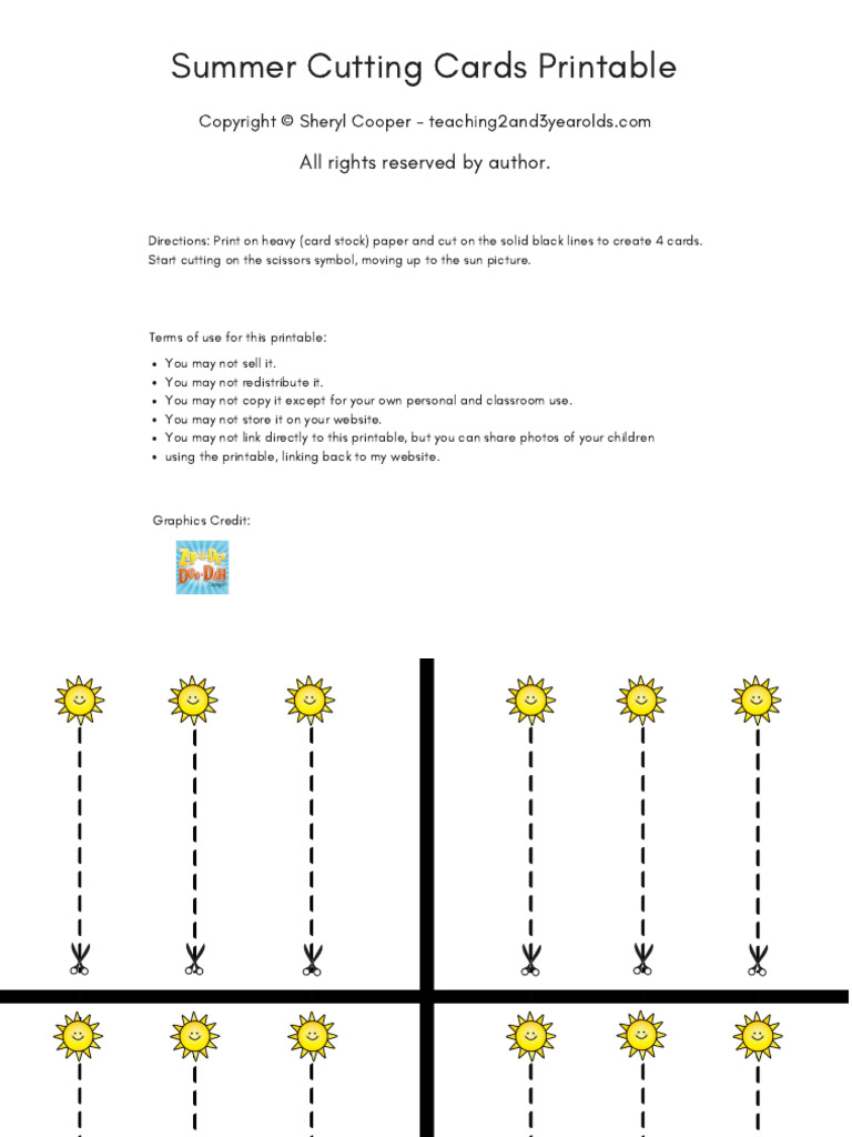Summer - Cutting Cards Printable | PDF