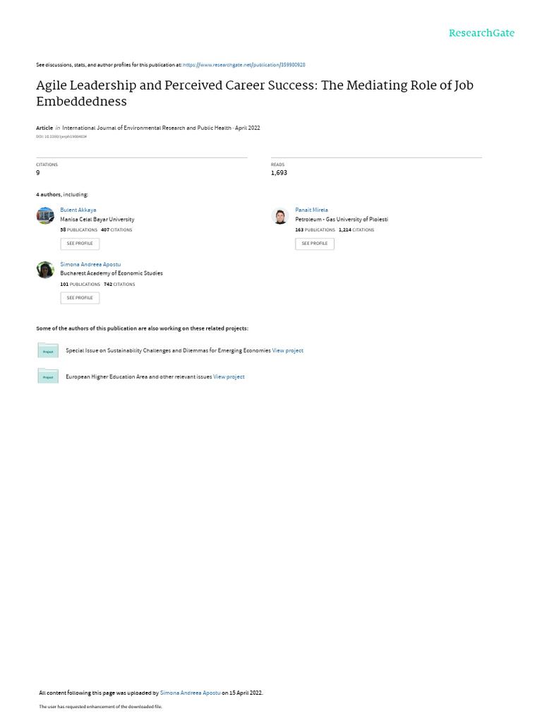 Agile Leadership and Perceived Career Success. The Mediating Role of ...
