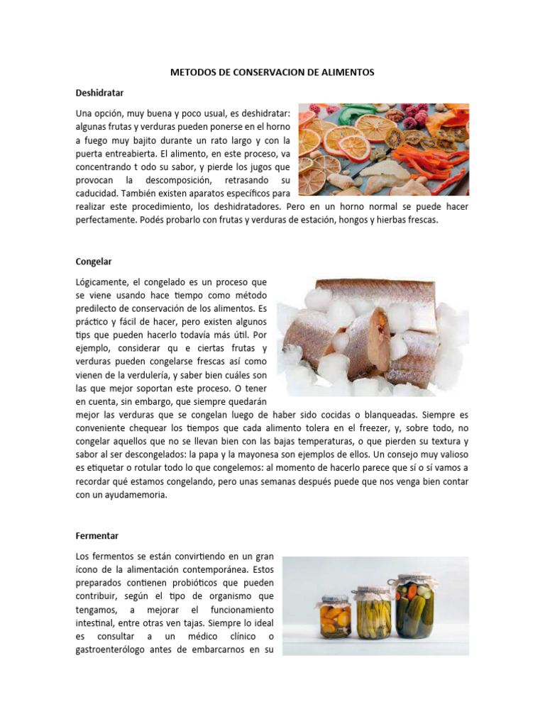 Metodos de Conservacion de Alimentos | PDF | Alimentos | Decapado
