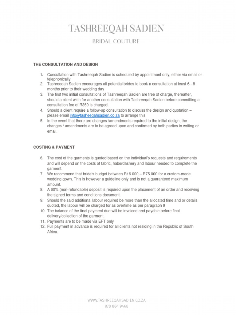 Tashreeqah Sadien's Terms & Conditions | PDF | Business | Economies