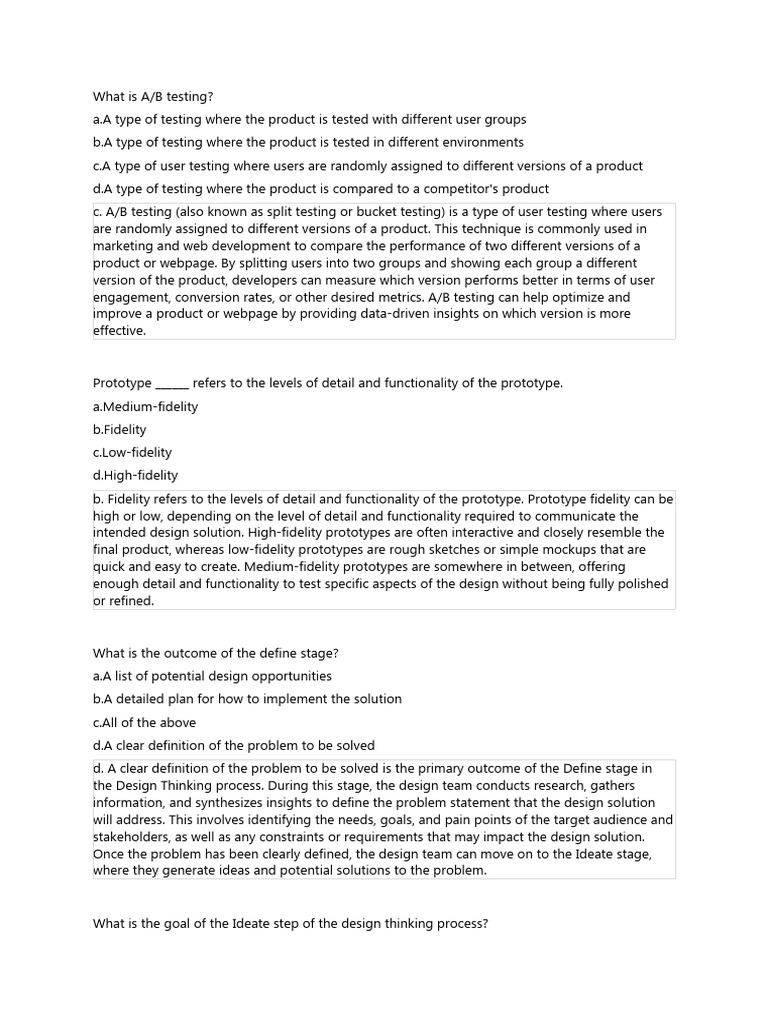 Design Thinking Quiz 1 Pdf Design Thinking Usability