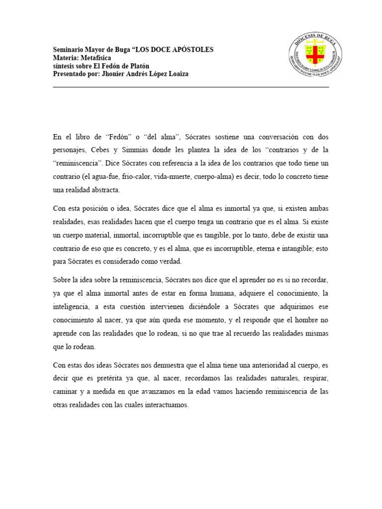 El alma en el Fedón de Platón | PDF | Religión y espiritualidad