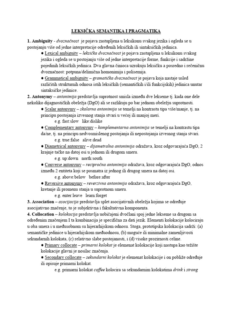 Leksicka Semantika I Pragmatika Ispit - 1 | PDF