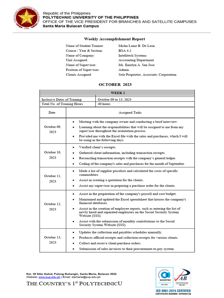 Weekly-Accomplishment-Report October | PDF