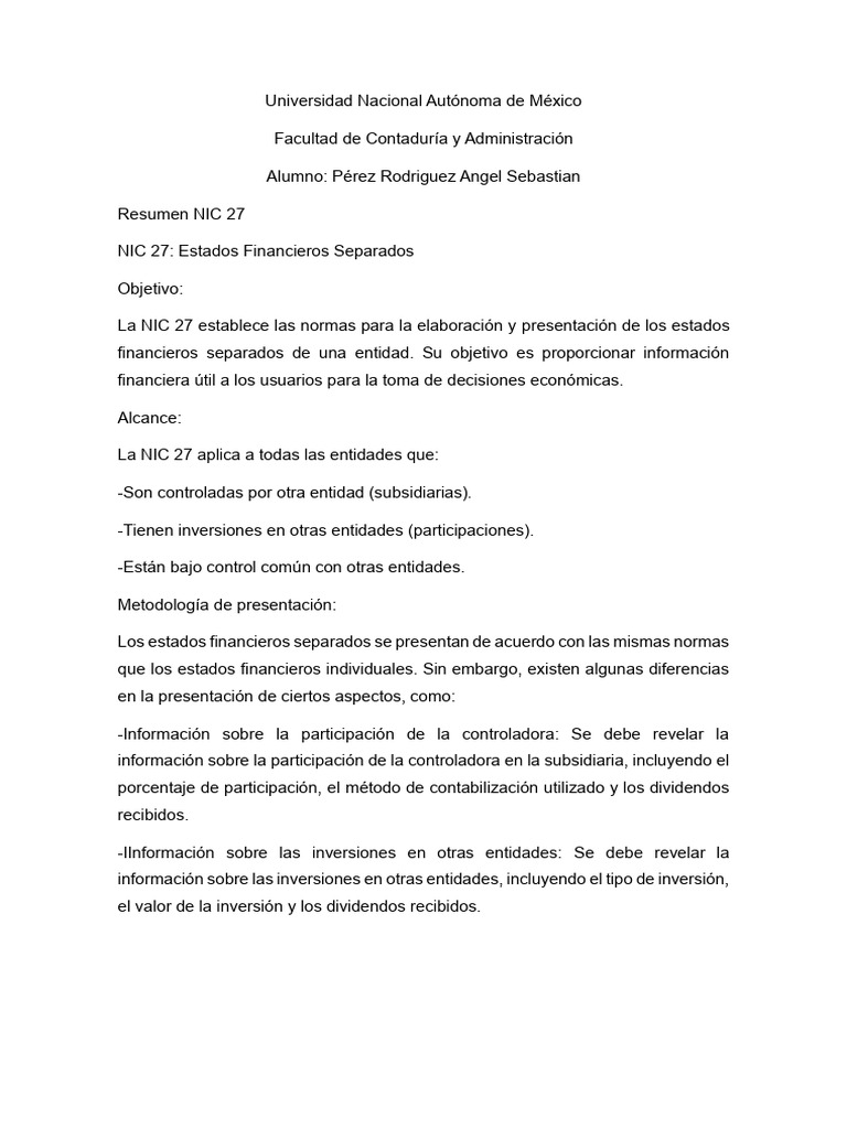 Resumen Nic 27 | PDF | Estado financiero | Contabilidad