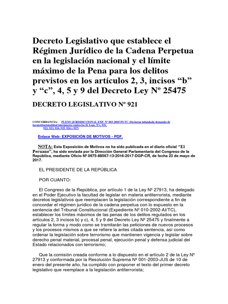 Régimen de Cadena Perpetua Perú | PDF | Cadena perpetua | Castigos