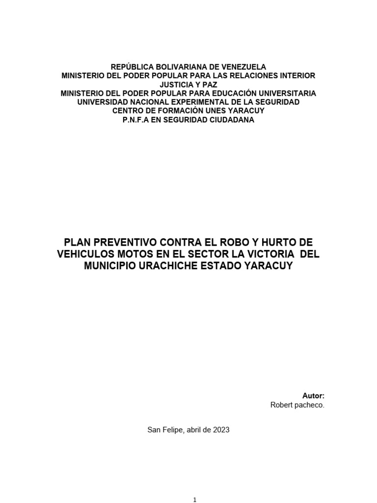 Plan Preventivo Contra Robo y Hurto de Moto | Descargar gratis PDF ...