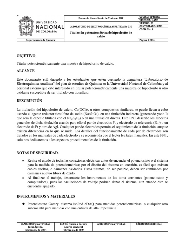 04b PNT Titulacion Potenciometrica de CaClO Feb 26 2024 | PDF ...