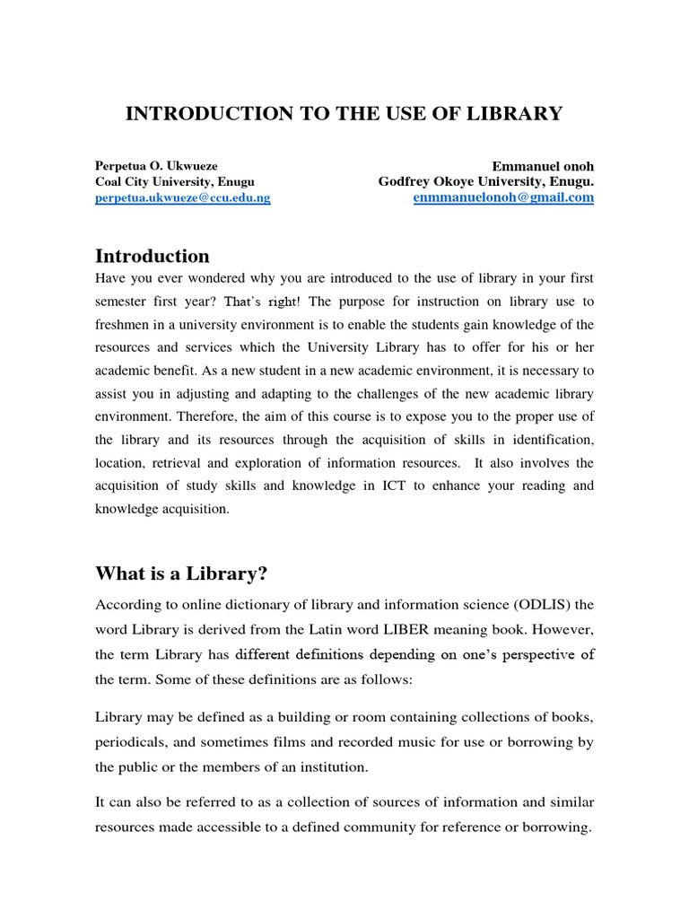 Introduction to Library Uses and Importance | PDF | Libraries | Books