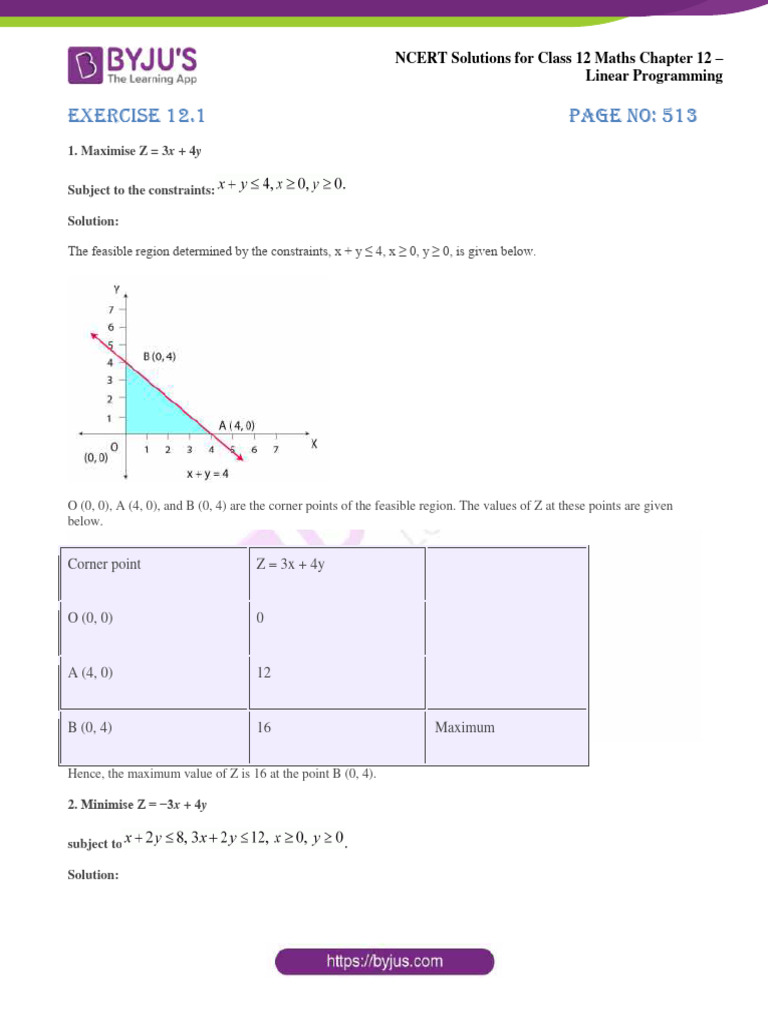 NCERT Solutions For Class 12 Maths Chapter 12 Linear Programming | PDF | Linear Programming ...