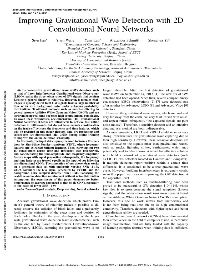 Improving Gravitational Wave Detection With 2D Convolutional Neural Networks | PDF