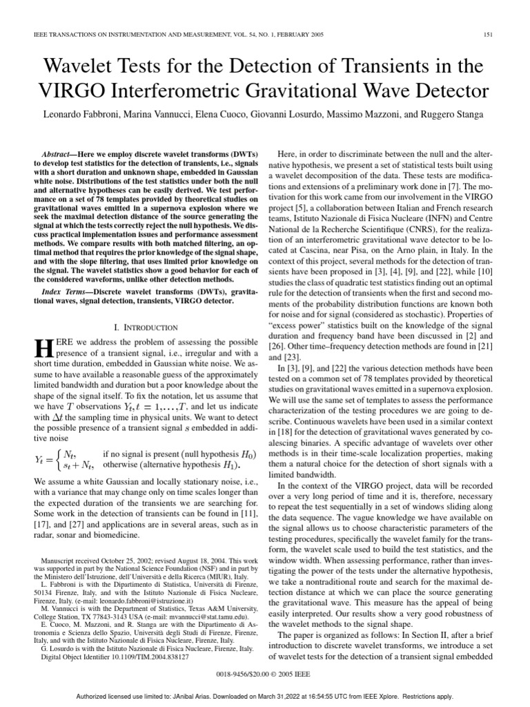 Wavelet Tests For The Detection Of Transients In The Virgo Interferometric Gravitational Wave