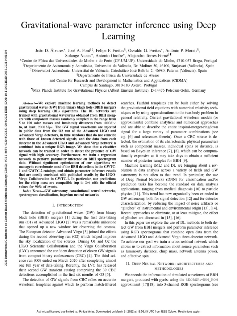 Gravitational Wave Parameter Inference Using Deep Learning Pdf Signal To Noise Ratio Ligo