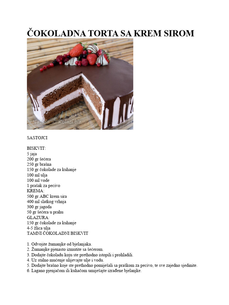 "Čokoladna Torta Sa Krem Sirom | PDF