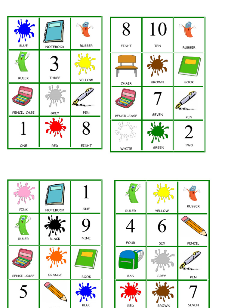 BINGO Color Number School Object | PDF