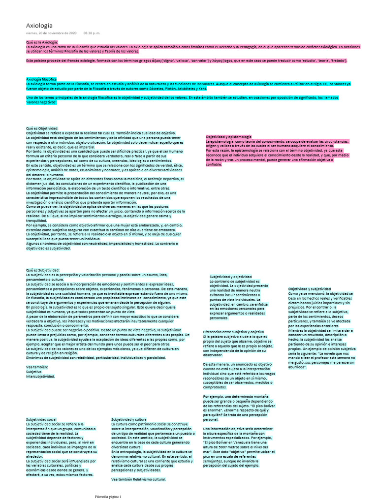Axiología: Filosofía de los Valores | PDF | Subjetividad | Amor