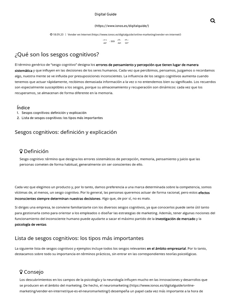 ¿Qué Son Los Sesgos Cognitivos - Definición y Lista de Ejemplos - IONOS | PDF | Marketing ...