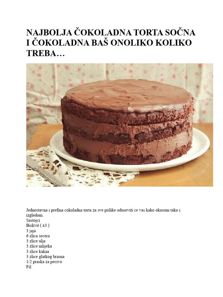 Cokoladna Torta, Kremasta I Socna | PDF