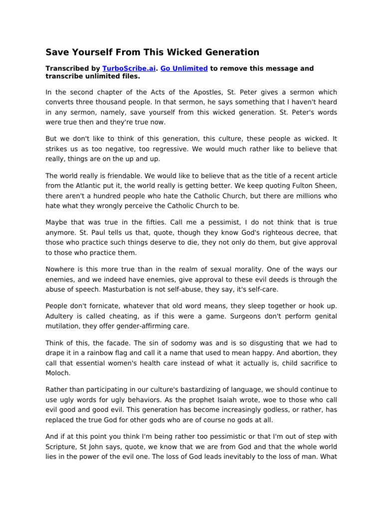 Save Yourself From This Wicked Generation | PDF | Religious Belief And ...