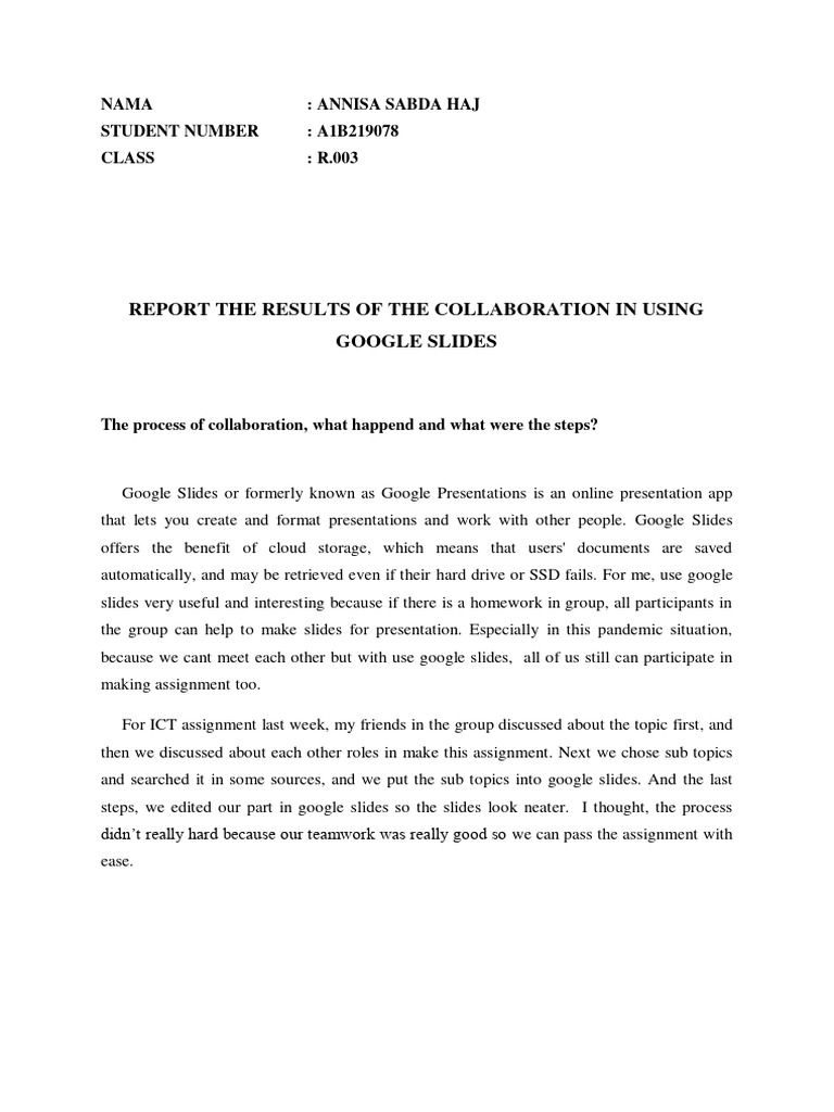 Ict Report The Results of The Collaboration in Using Google Slides ...