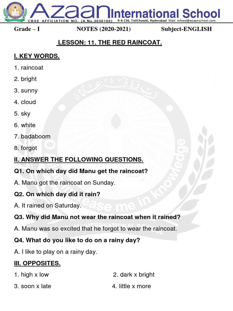 Grade 1 English Notes and Activity, 23 Feb | PDF