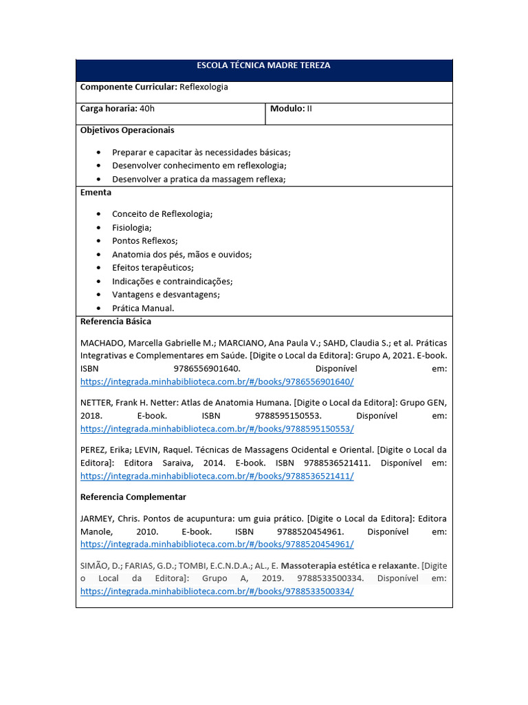 Ementa Reflexologia | PDF