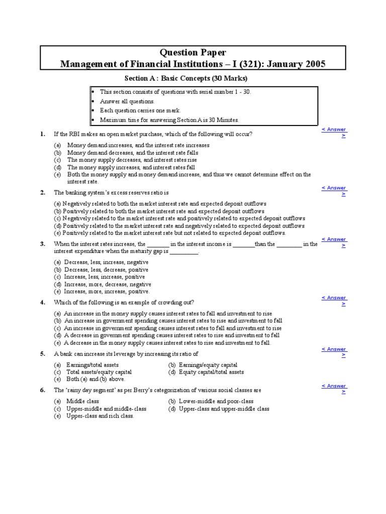 Question Paper Management of Financial Institutions - I (321) : January ...