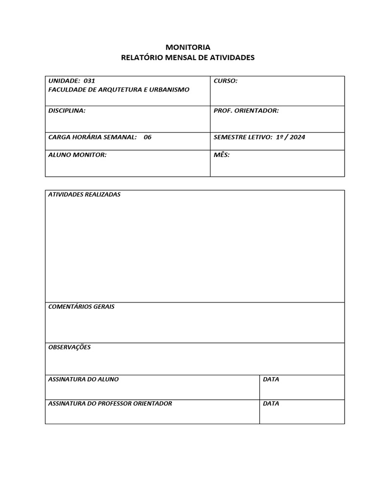 Modelo Relatório Monitoria | PDF