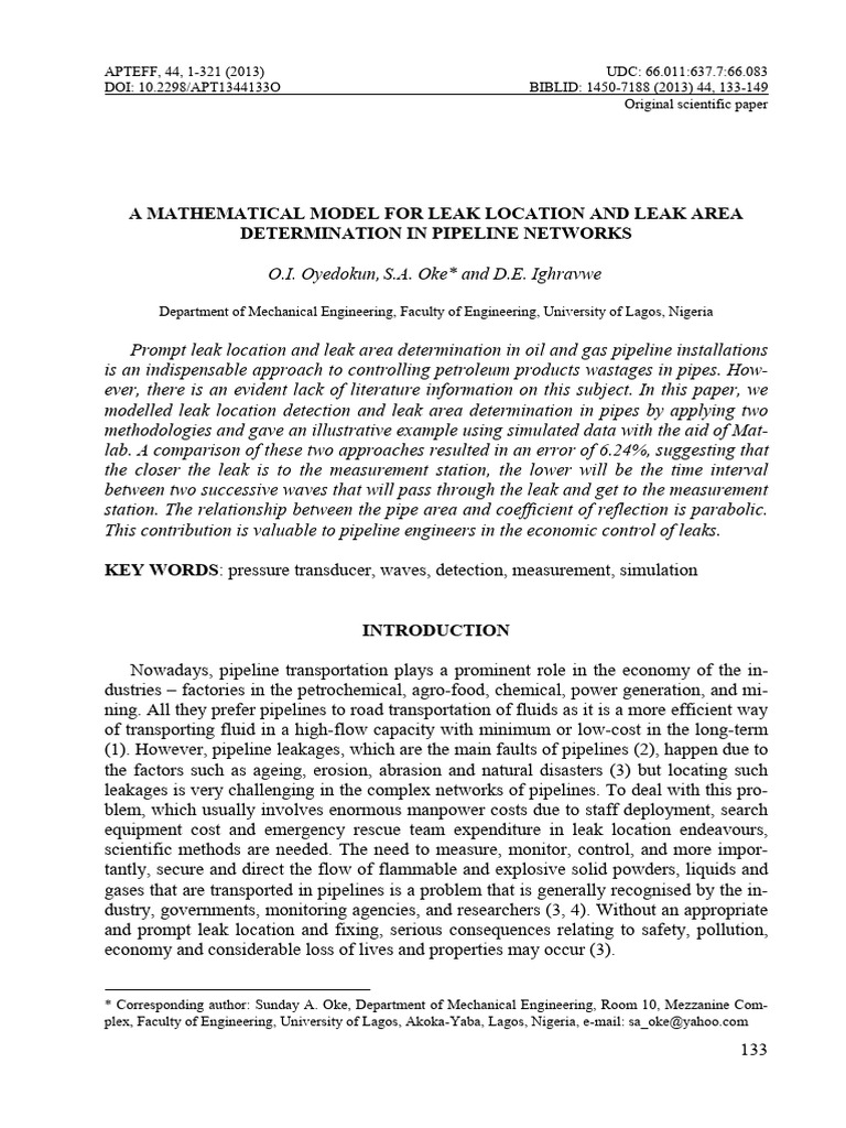 Mathematical Model for Pipeline Leak Detection | PDF | Waves | Pipeline ...
