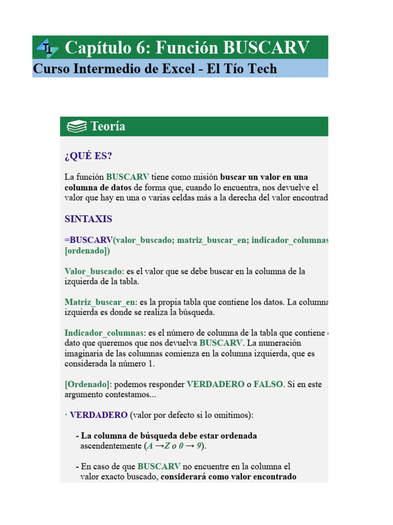 Curso Intermedio CAP6 Función BUSCARV El Tío Tech | PDF