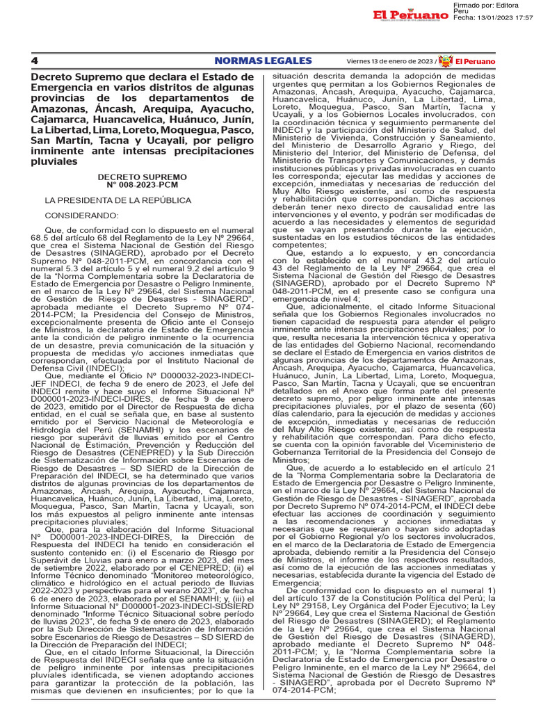 Decreto Supremo N°008-2023-Pcm | PDF