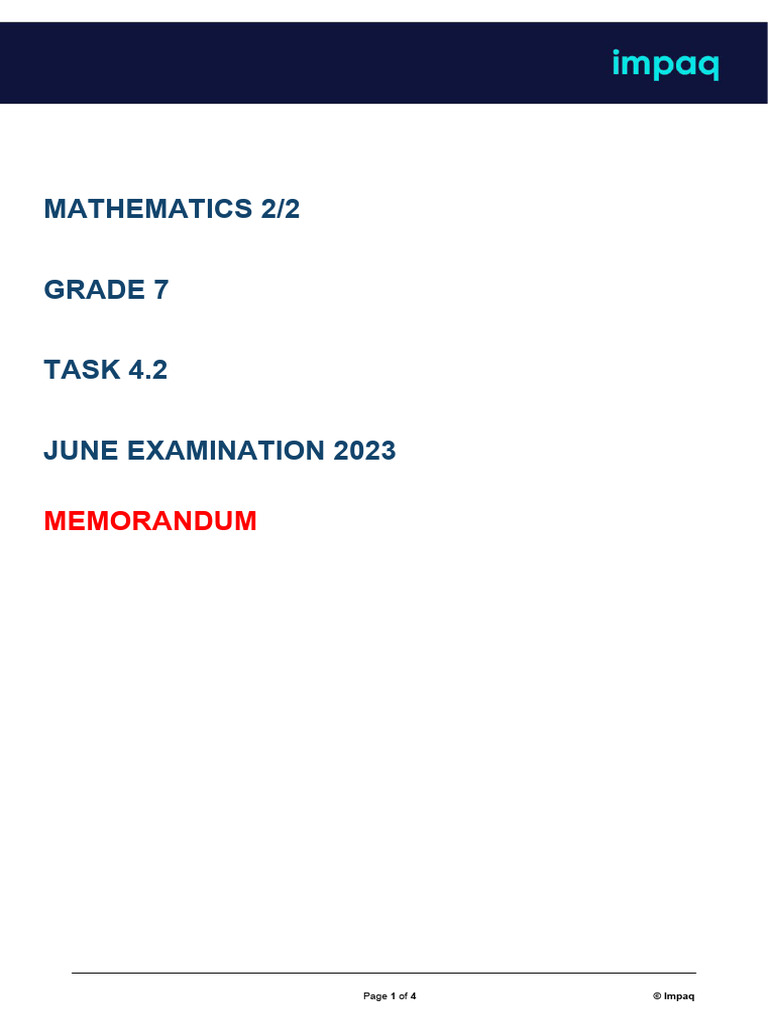 Mathematics 2/2 Grade 7 TASK 4.2 June Examination 2023: Memorandum | PDF | Triangle | Mathematics