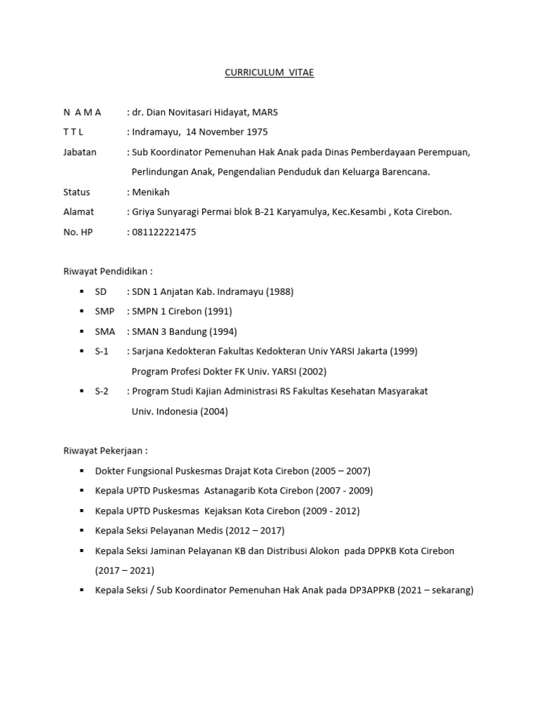 CV Dr. Dian N | PDF