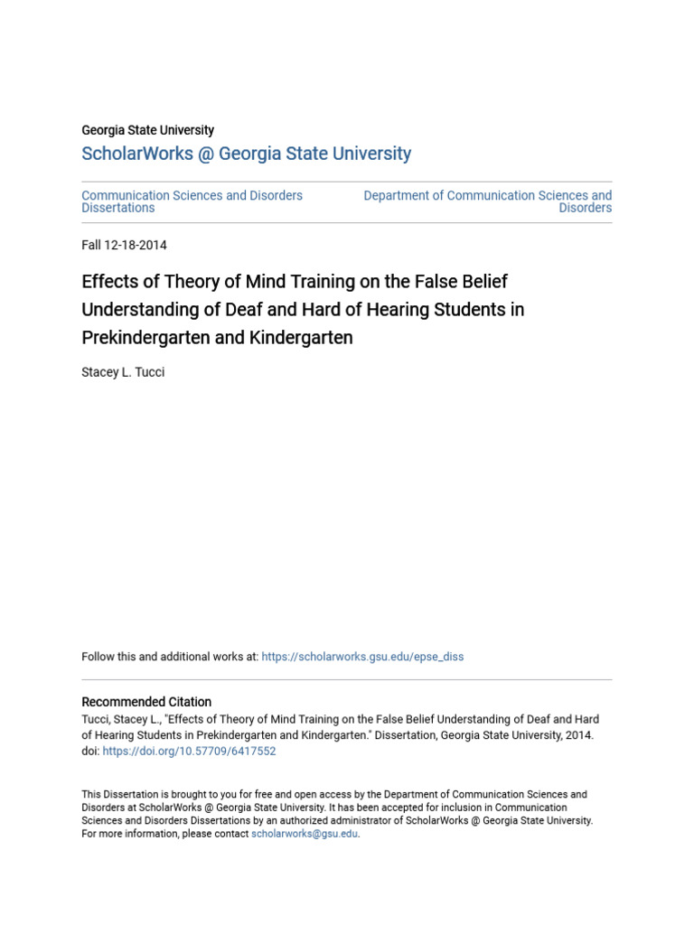 Theory of Mind Training for Deaf Students | PDF | Theory Of Mind ...