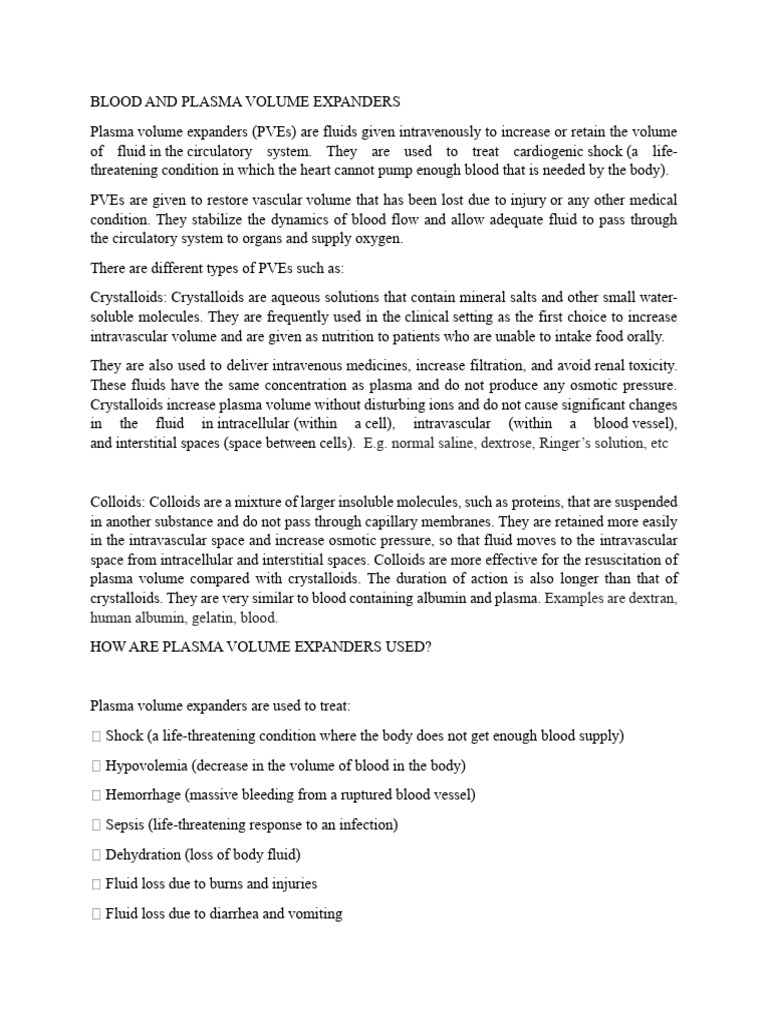 Blood and Volume Expanders | PDF