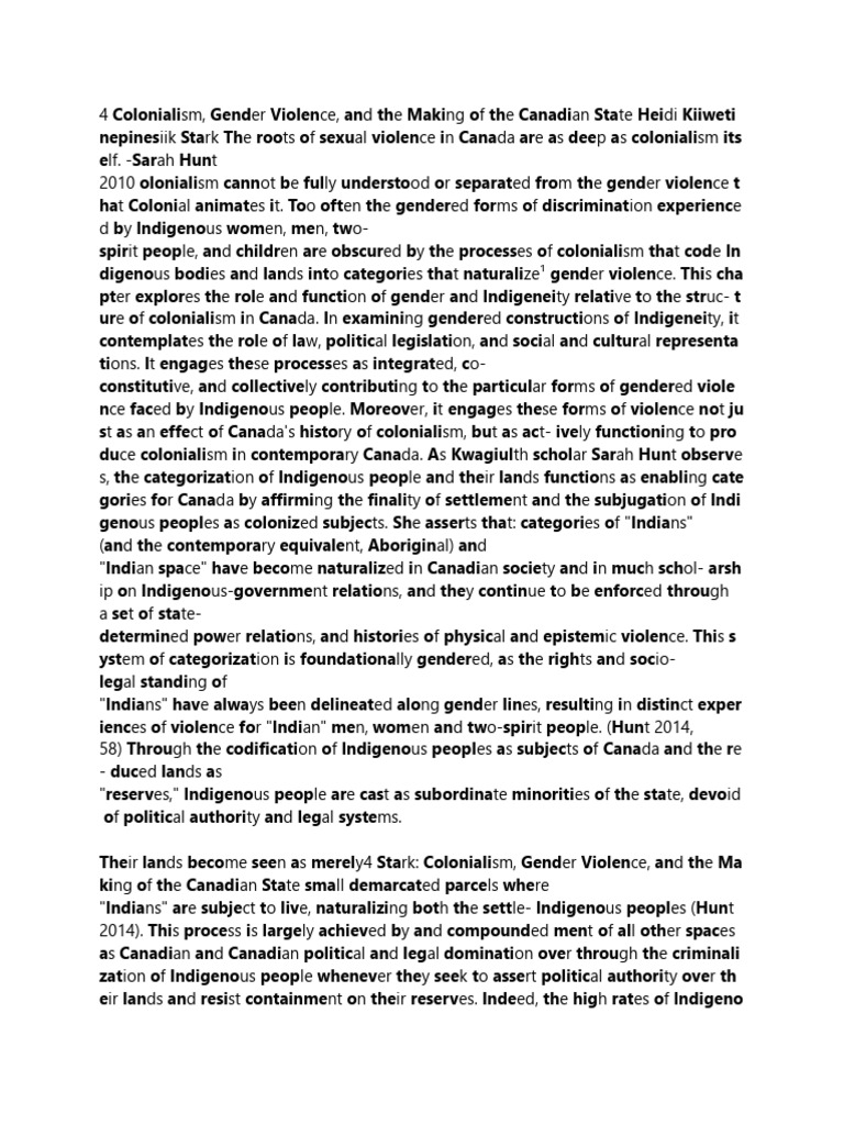 Colonialism, Gender Violence, and The Making of The Canadian State ...