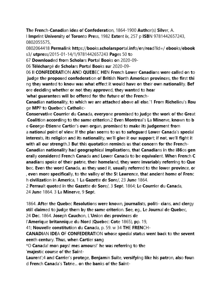 The French-Canadian Idea of Confederation, 1864-1900 | PDF | Quebec ...