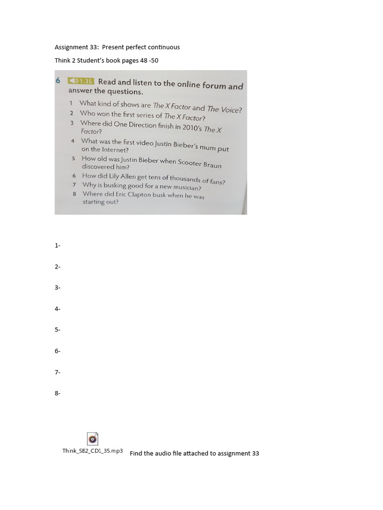 Present Perfect Continuous Assignment | PDF