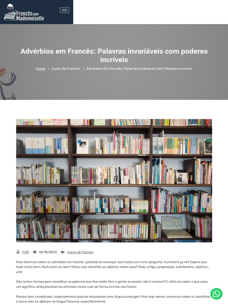 Advérbios em Francês: Funções e Exemplos | PDF | Artes Linguísticas e ...